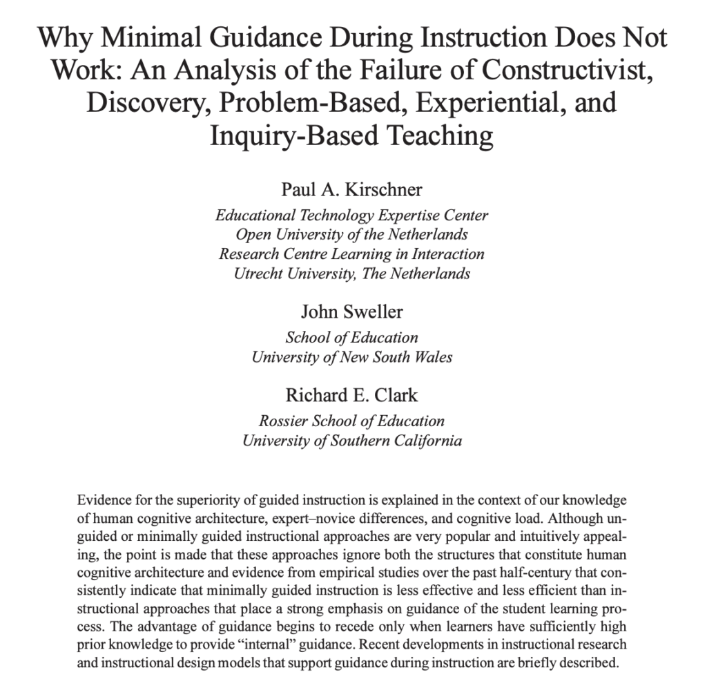 Research: Why minimal guidance during instruction does not work - Tips ...
