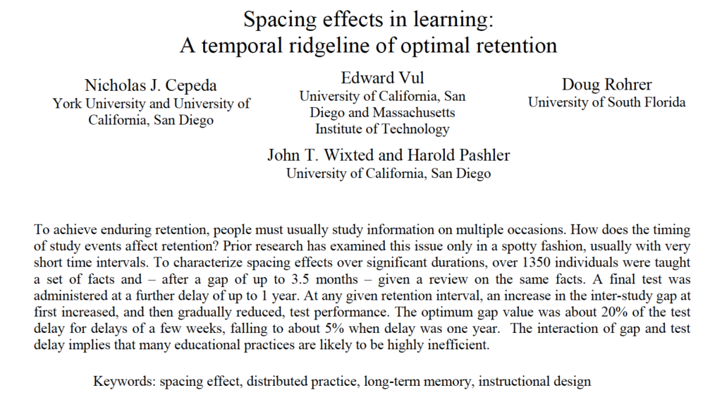 Research: Optimal spacing schedule - Tips for Teachers by Craig Barton