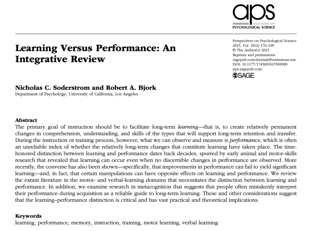 Research: Learning Versus Performance: An Integrative Review - Tips for ...
