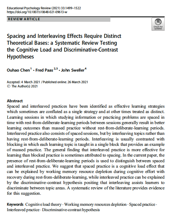 Research: Spacing and Interleaving Effects Require Distinct Theoretical ...