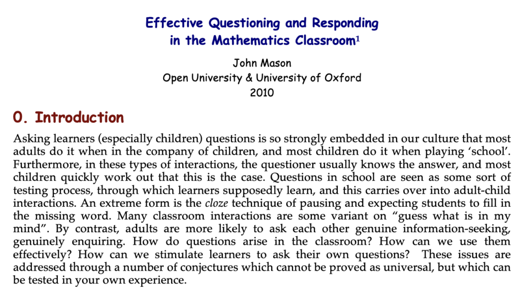 Research: Effective Questioning and Responding in the Mathematics ...