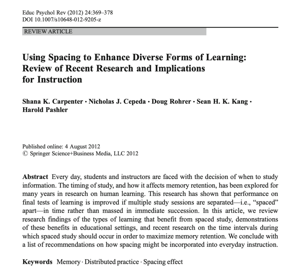 Research: Using Spacing to Enhance Diverse Forms of Learning - Tips for ...