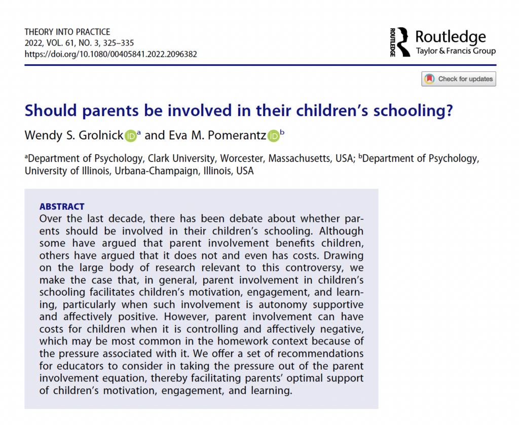 Research: Should parents be involved in their children’s schooling ...