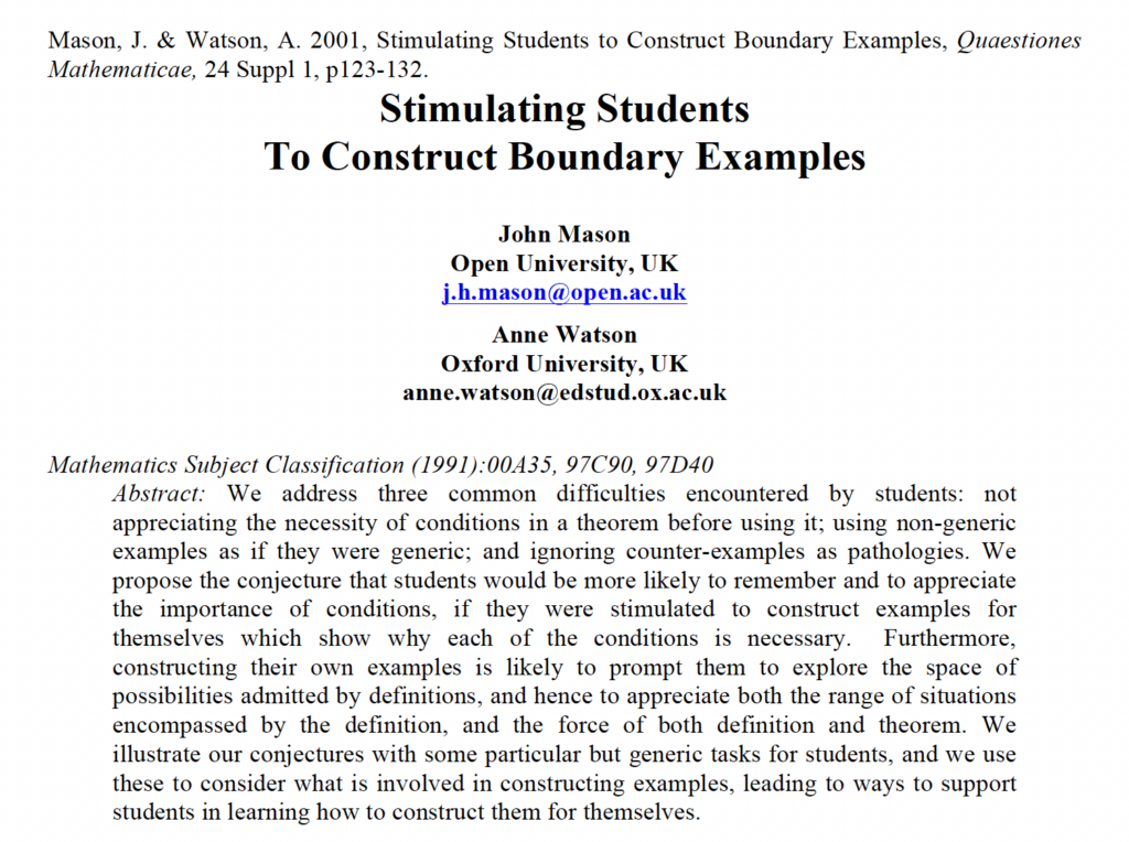 Research: Stimulating students to construct boundary examples - Tips ...