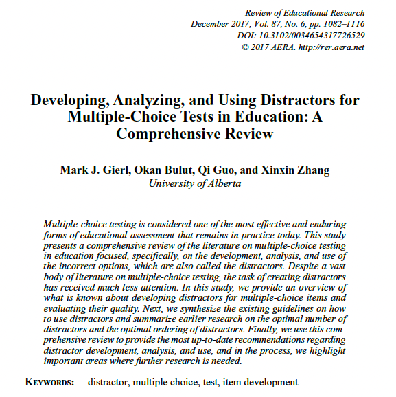 Research: Developing, Analyzing, and Using Distractors for Multiple ...