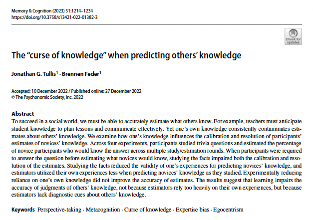 Research: The “curse of knowledge” when predicting others’ knowledge ...