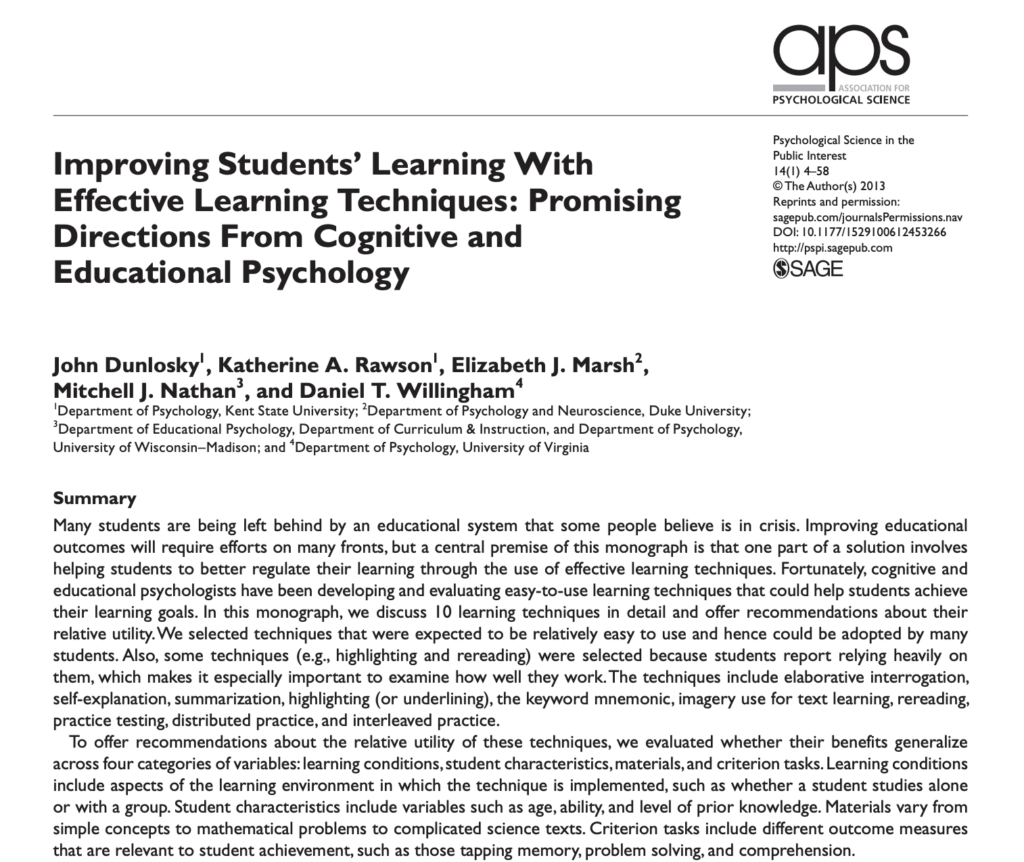 Research: Improving Students’ Learning With Effective Learning ...