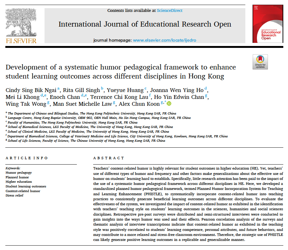 Research: Development of a systematic humor pedagogical framework to enhance student learning ...
