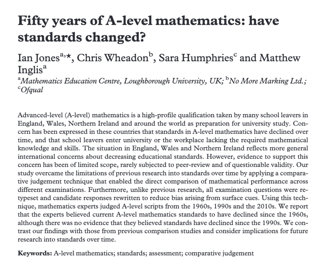 Research: Fifty years of A-level mathematics: have standards changed ...